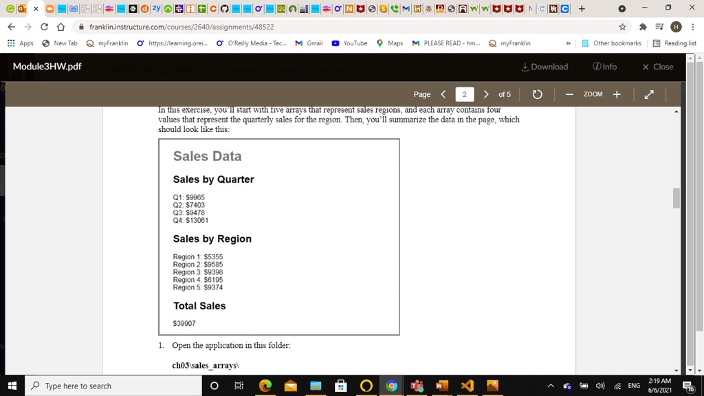 in this exercise youll start with five arrays that represent sales regions and each array ...