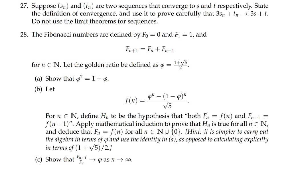 27 suppose sn and tn are two sequences that converge to and t ...