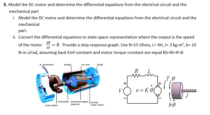 SOLVED: Model the DC motor and determine the differential equations from the electrical circuit ...