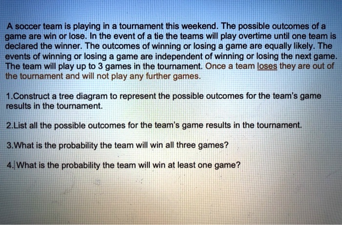a soccer team is playing in a tournament this weekend the possible ...