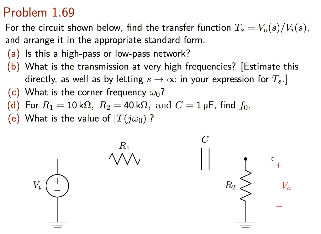 problem 169 for the circuit shown below find the transfer function ts ...