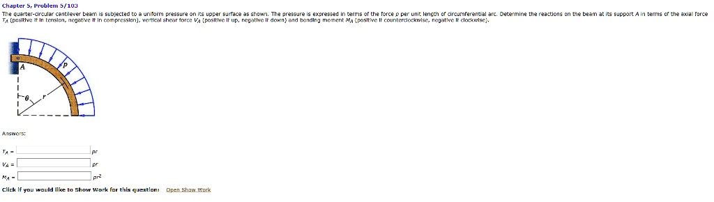 SOLVED: Chapter 5, Problem 5/103: The quarter-circular cantilever beam ...