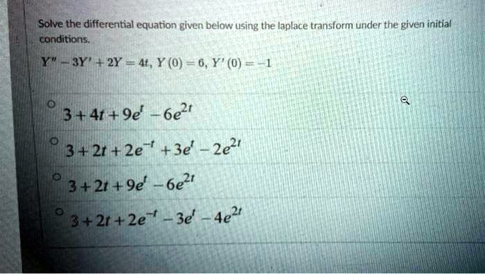 SOLVED: Solve the differential equation given below using the laplace ... SOLVED: Solve the differential equation given below using the laplace ...