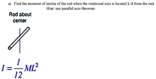 a) Find the moment of inertia of the rod when the rotational axis is located L/4 from the end ...