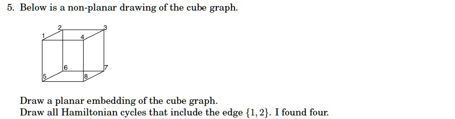 SOLVED: Below is a non-planar drawing of the cube graph: Draw a planar ...