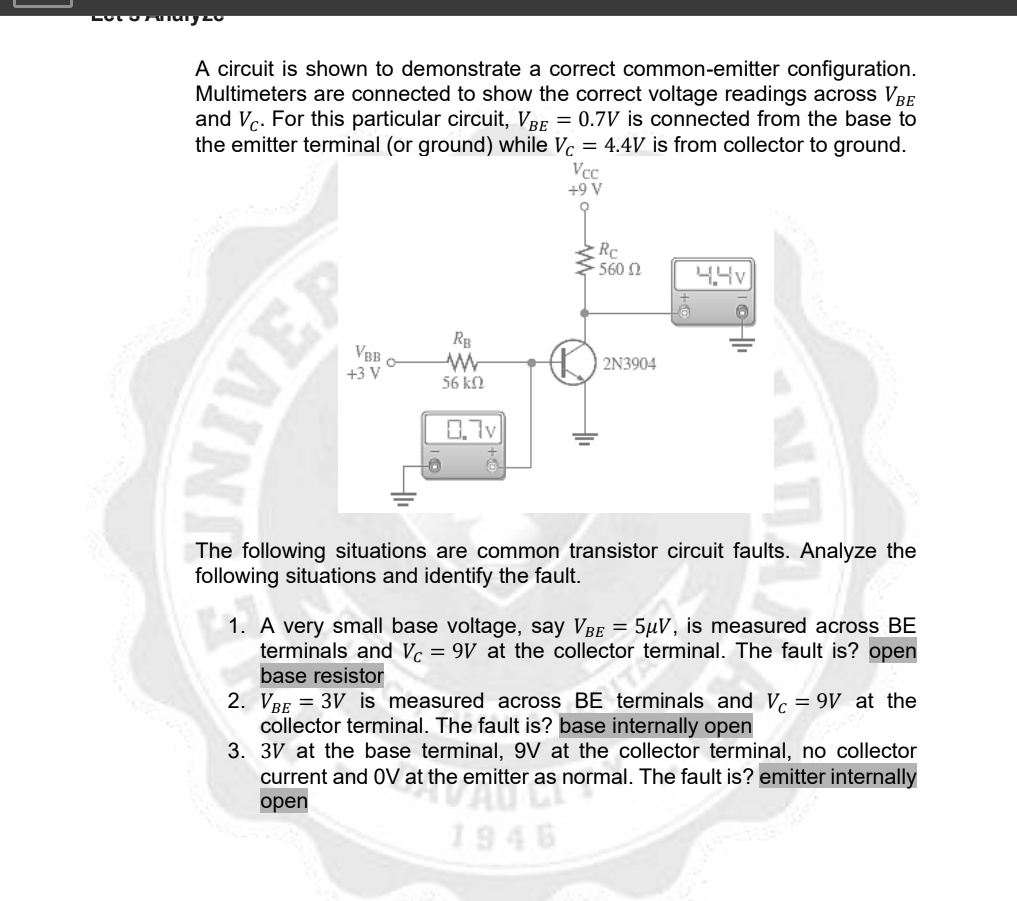SOLVED: A circuit is shown to demonstrate a correct common-emitter ...