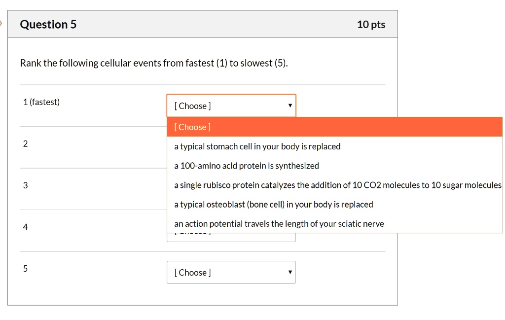 question 5 10 pts rank the following cellular events from fastest 1 to ...