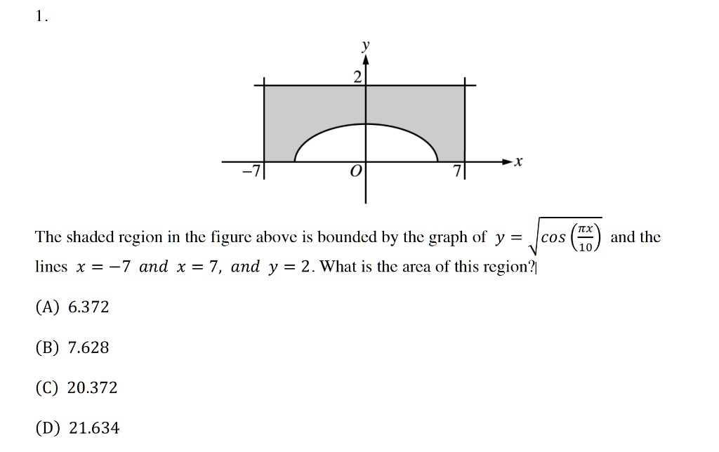the shaded region in the figure above is bounded by the graph of y cos lines x 7 and x 7 and y 2 ...