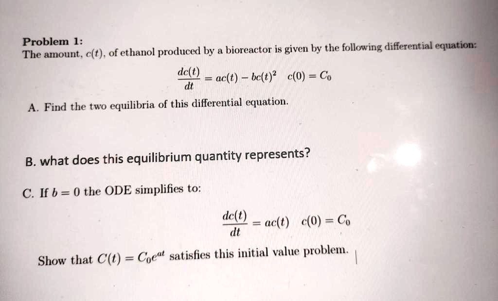 Solved Problem 1 The Amount C T Of Ethanol Produced By A Bioreactor Is Given By The