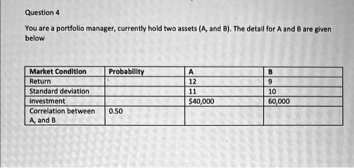 SOLVED: Calculate Portfolio Variance Question 4 You are a portfolio ...