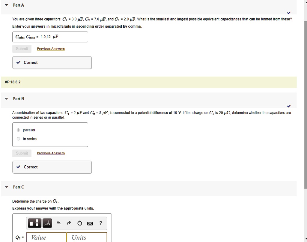 SOLVED: Part C Part A You are given three capacitors: C1 = 3.0 pF, C2 ...
