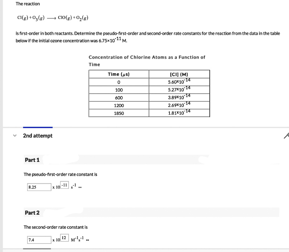 Solved The Reaction Cl G O3 G ↠Clo G O2 G Is First Order