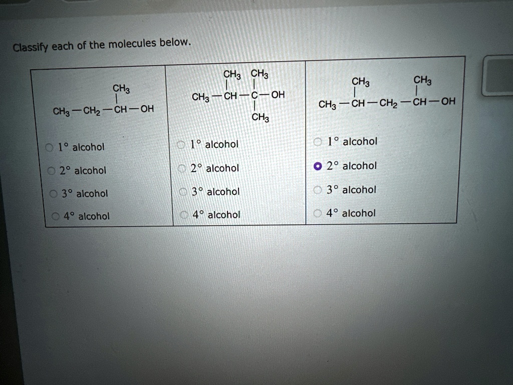 SOLVED: Classify each of the molecules below. Classify each of the molecules below CH3CH3 CH3 ...