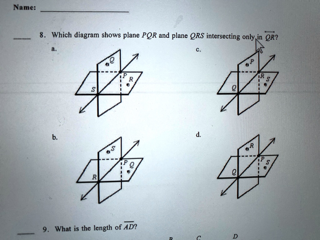 SOLVED: Which diagram shows plane PQR and plane QRS intersecting only ...