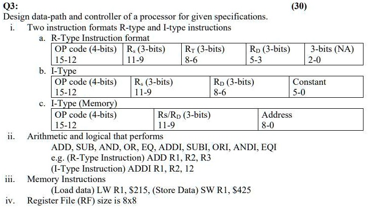 Q3: Design data-path and controller of a processor for given...