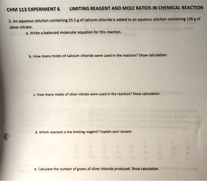 chm 113 experiment 6 limiting reagent and mole ratios in chemical ...