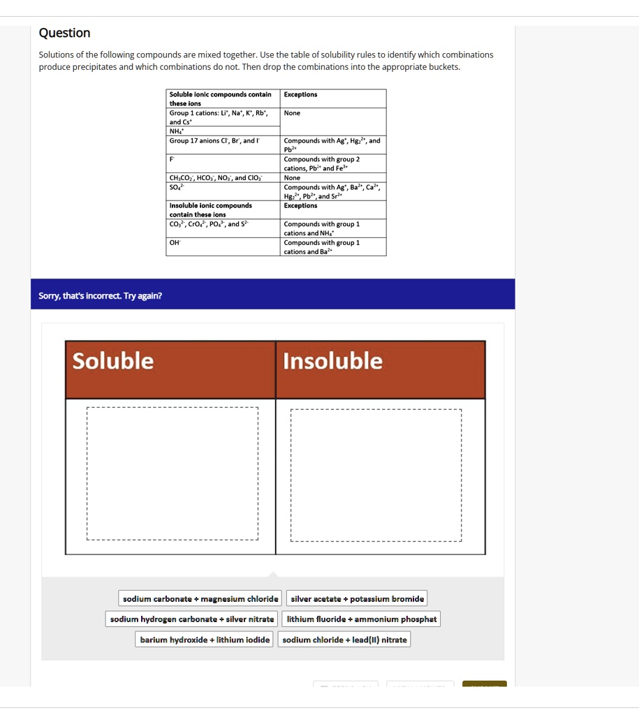 question solutions of the following compounds are mixed together use the table of solubility ...
