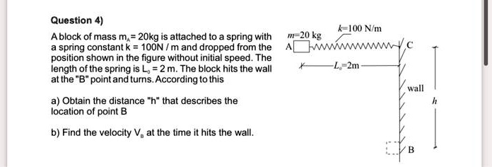 Question 4) A block of mass mA = 20kg is attached to a spring with a spring constant k = 100 N/m ...