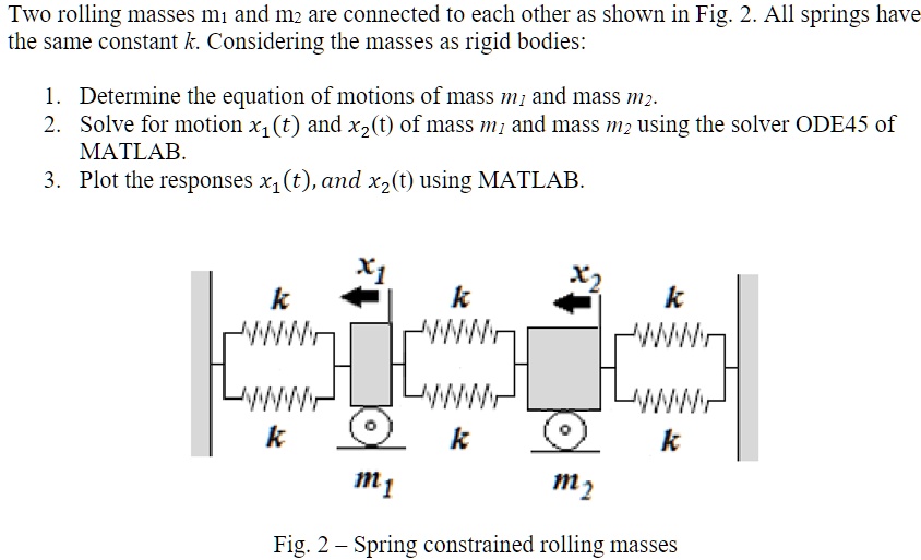 Two rolling masses m1 and m2 are connected to each other as shown in Fig. 2. All springs have ...