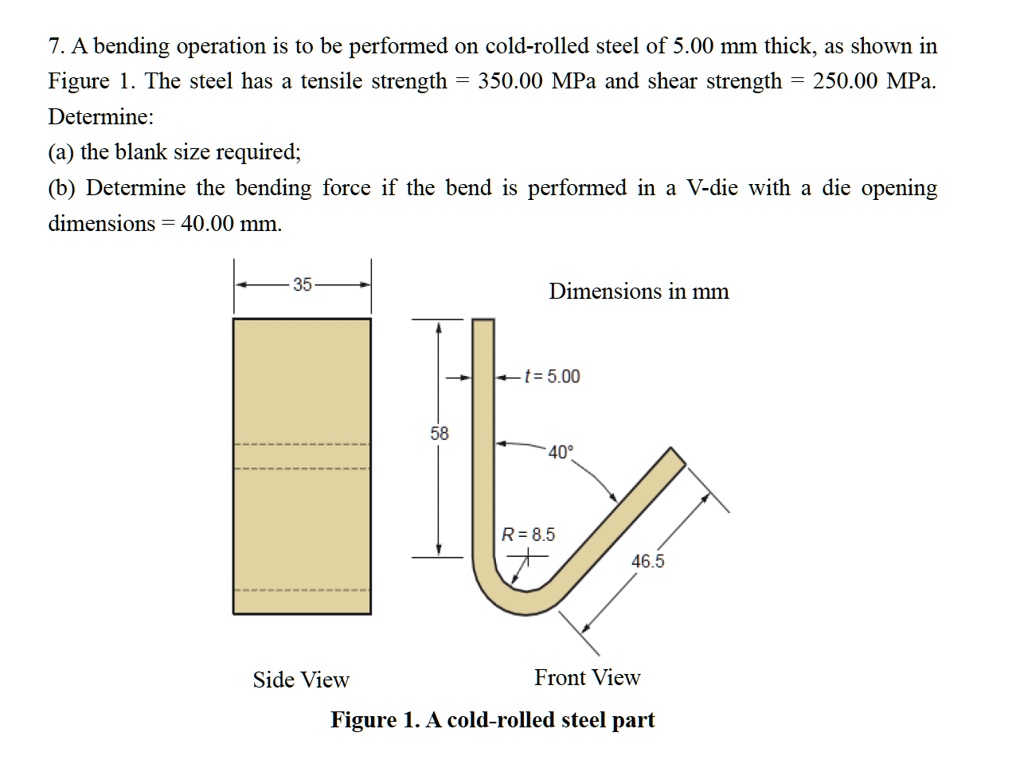 SOLVED: A bending operation is to be performed on cold-rolled steel that is 5.00 mm thick, as ...