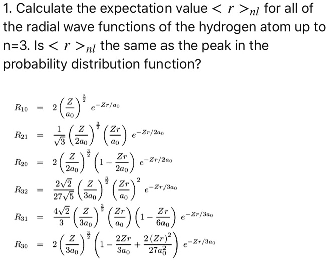 Solved Calculate The Expectation Value Nl For All Of The Radial Wave