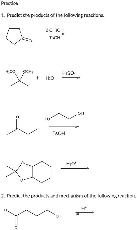 SOLVED: Predict the products of the following reactions: 2 CH3OH + TsOH HCOOH OCH3 H2SO4 H2O HO ...