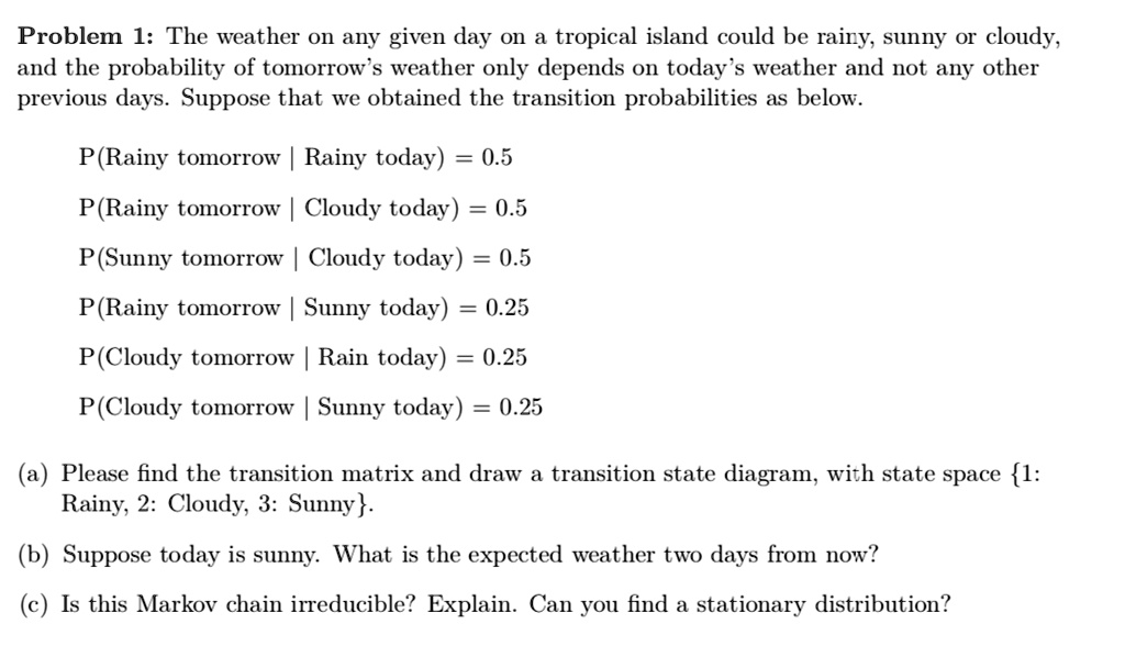 SOLVED: Problem 1: The weather on any given day on a tropical island ...