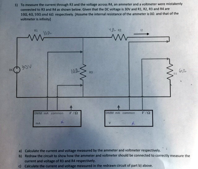 SOLVED: To measure the current through R3 and the voltage across R4, an ...