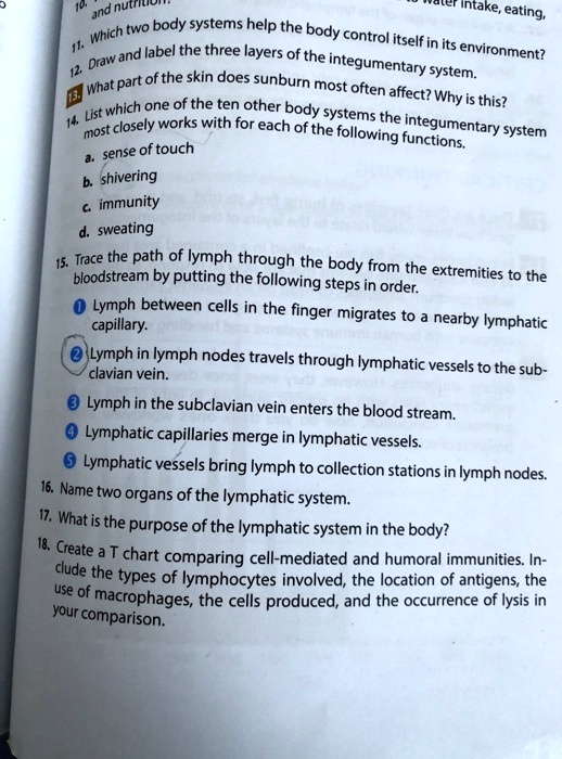 10. and nutirition Intake, eating, 11. Which two body...