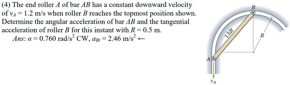 (4) The end roller A of bar AB has a constant downward velocity of vA ...