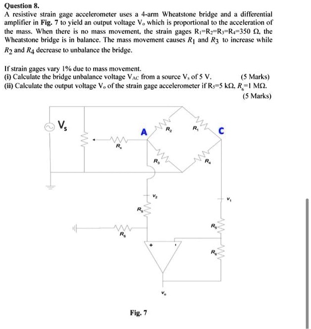 SOLVED: Question 8. A resistive strain gauge accelerometer uses a 4-arm ...