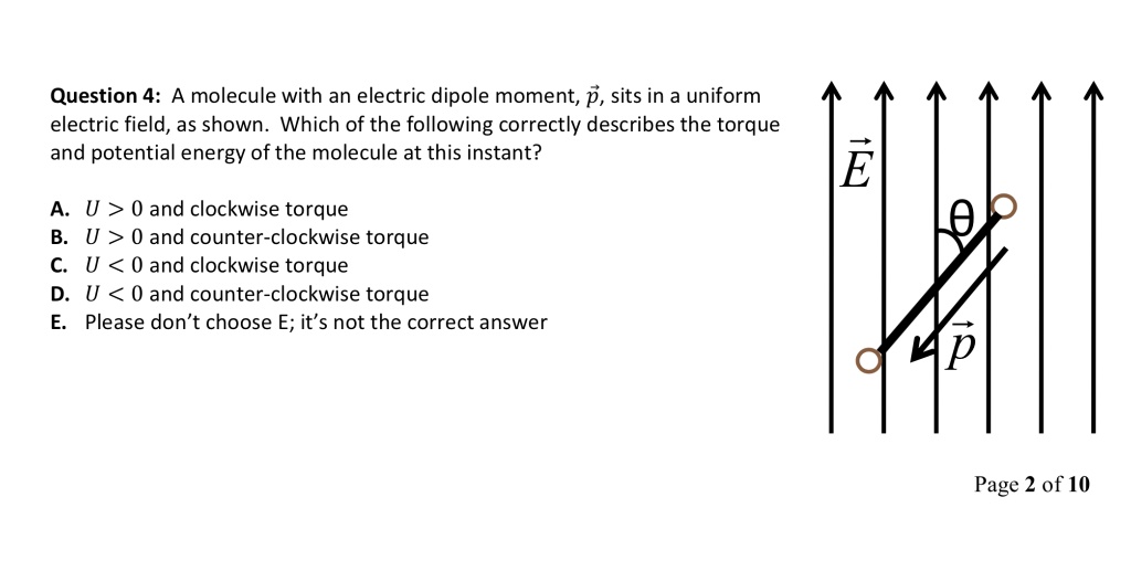 SOLVED: Question 4: A molecule with an electric dipole moment; p, sits ...