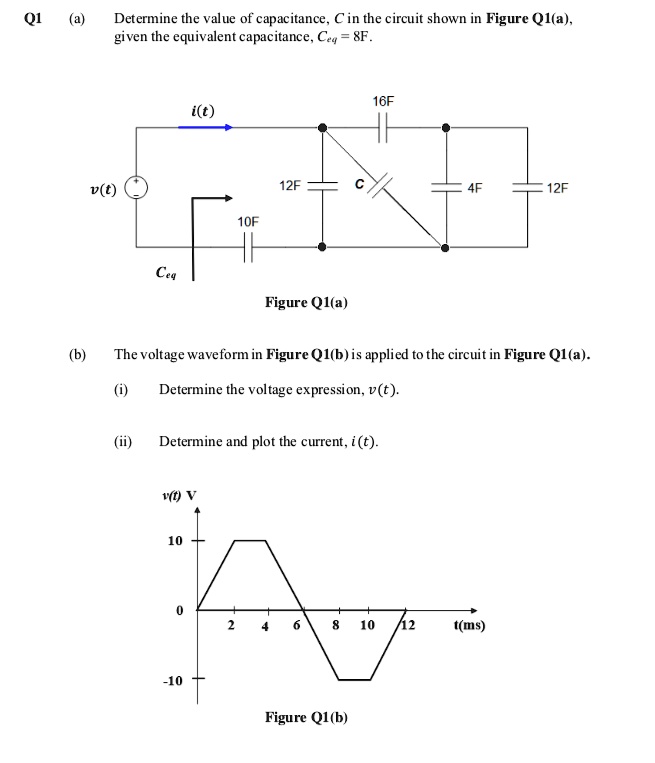 Q1 (a) Determine the value of capacitance, C in the circuit shown in Figure Q1(a), given the ...