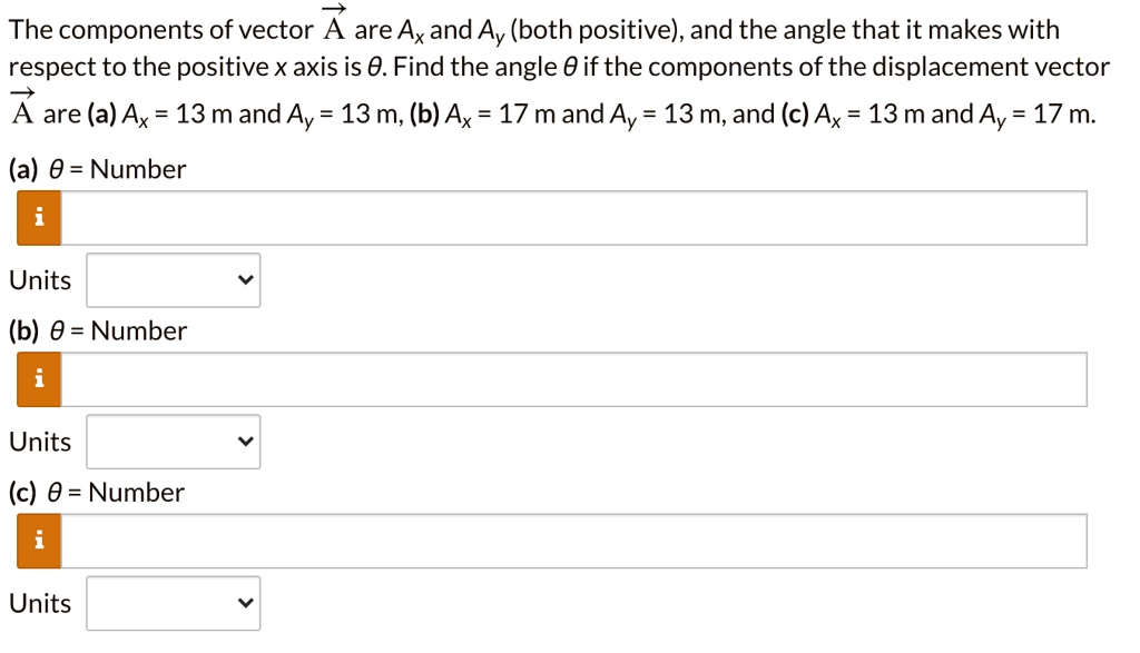 SOLVED: The components of vector A are Ax and Ay (both positive), and ...