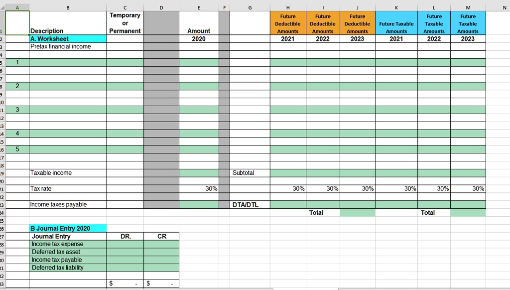 Description Temporary or A. Worksheet Pretax financial income 1 2 3 4 5 ...