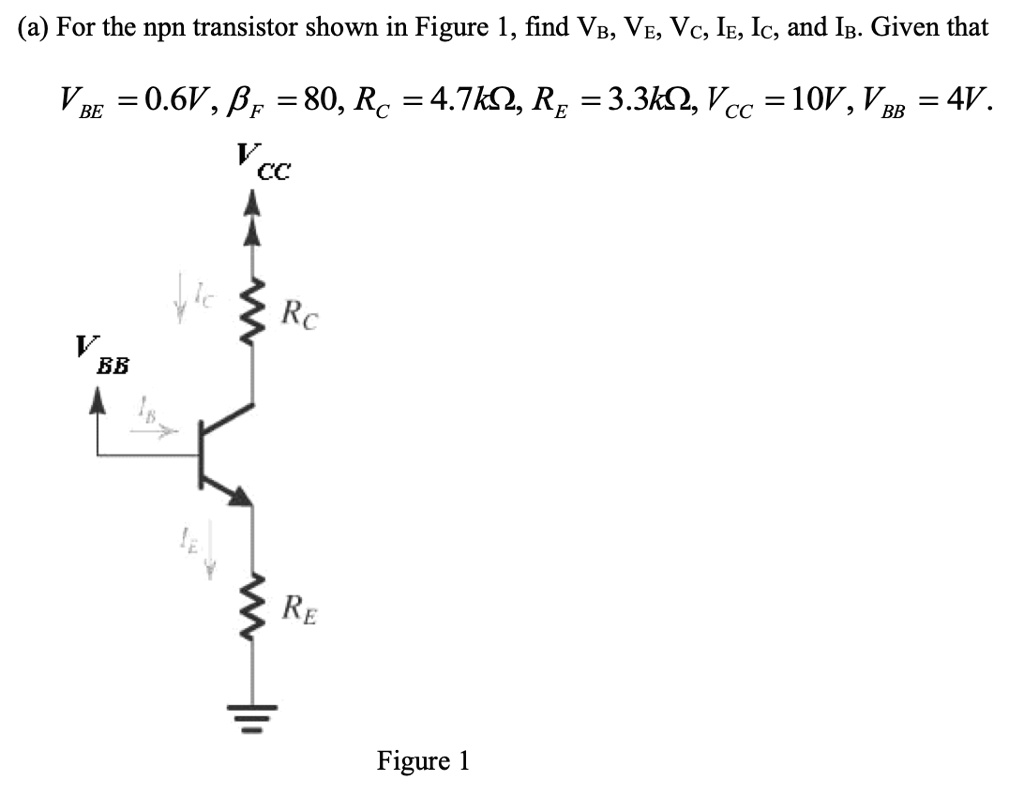 SOLVED: For the npn transistor shown in Figure 1, find VB, VE, Vc, IE ...