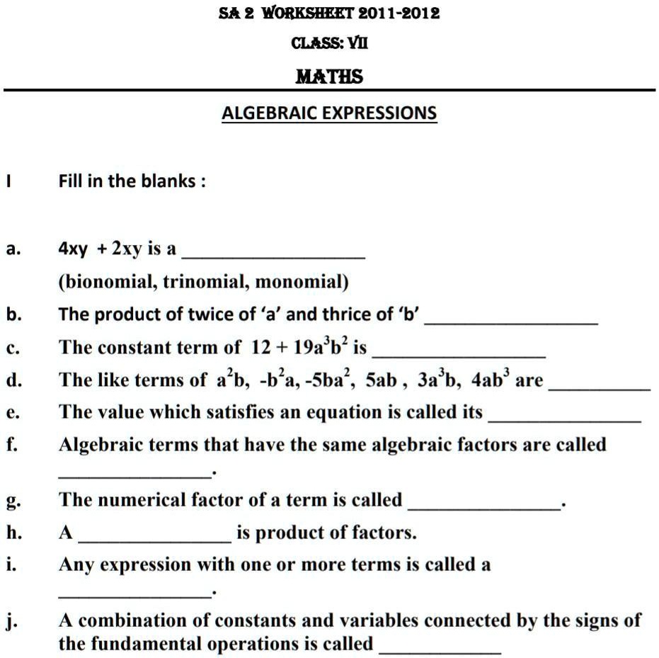 SOLVED: "pls tell these fill in the blanks S4 2 WORKSHEET 2011-2012 ...