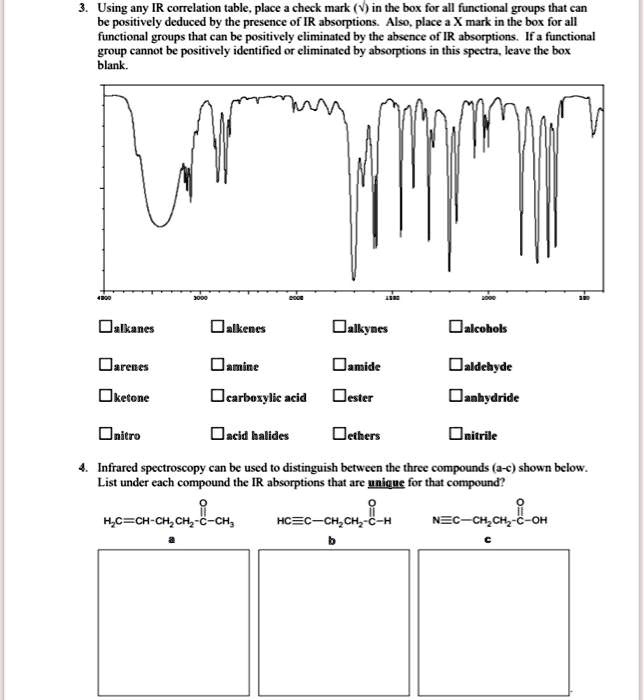 SOLVED: Using IR correlation table. place check mark () in the box for ...
