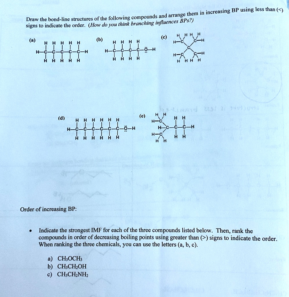 draw the bond line structures of the following compounds and arrange ...