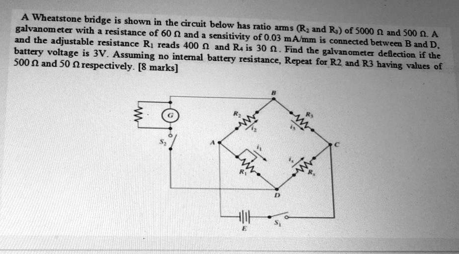SOLVED: A Wheatstone bridge is shown in the circuit below. It has a ...