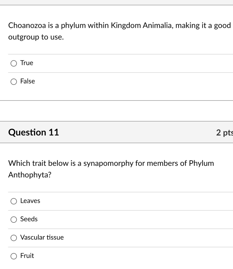 SOLVED: Choanozoa is a phylum within the Kingdom Animalia, making it a ...