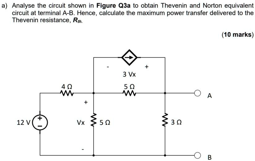 SOLVED: Analyze the circuit shown in Figure Q3a to obtain the Thevenin and Norton equivalent ...