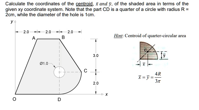 Calculate the coordinates of the centroid X and y, of the shaded area ...