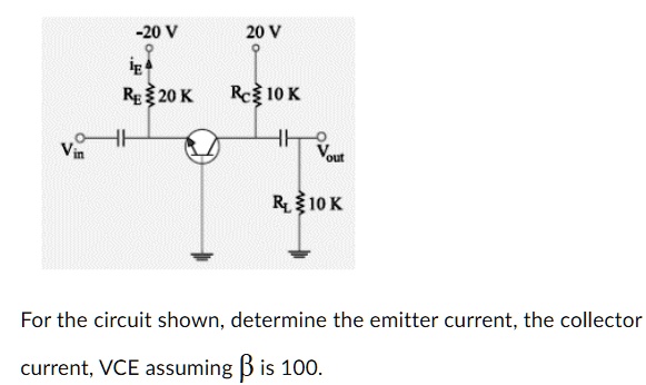 For the circuit shown, determine the emitter current, the collector ...