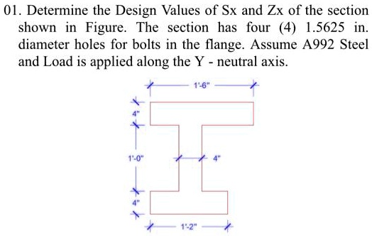 01. Determine the Design Values of Sx and Zx of the section shown in Figure. The section has ...