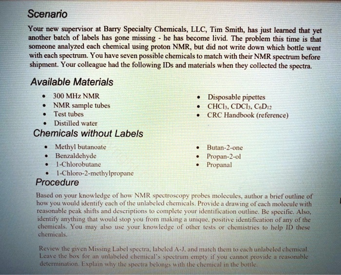 Scenario: Your new supervisor at Banty Specialty Chemicals, LLC, Tim ...