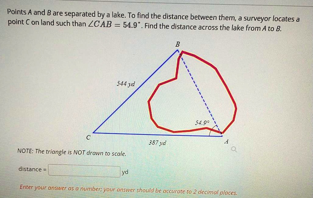 points a and b are separated bya lake to find the distance between them point on land such than ...