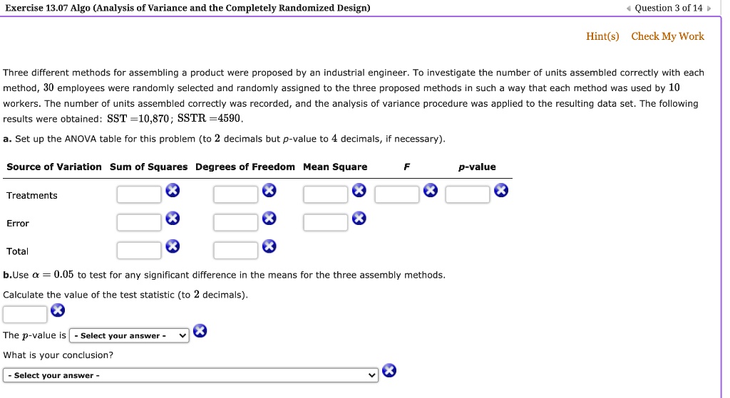 Solved Exercise 1307 Algo Analysis Of Variance And The Completely 0520