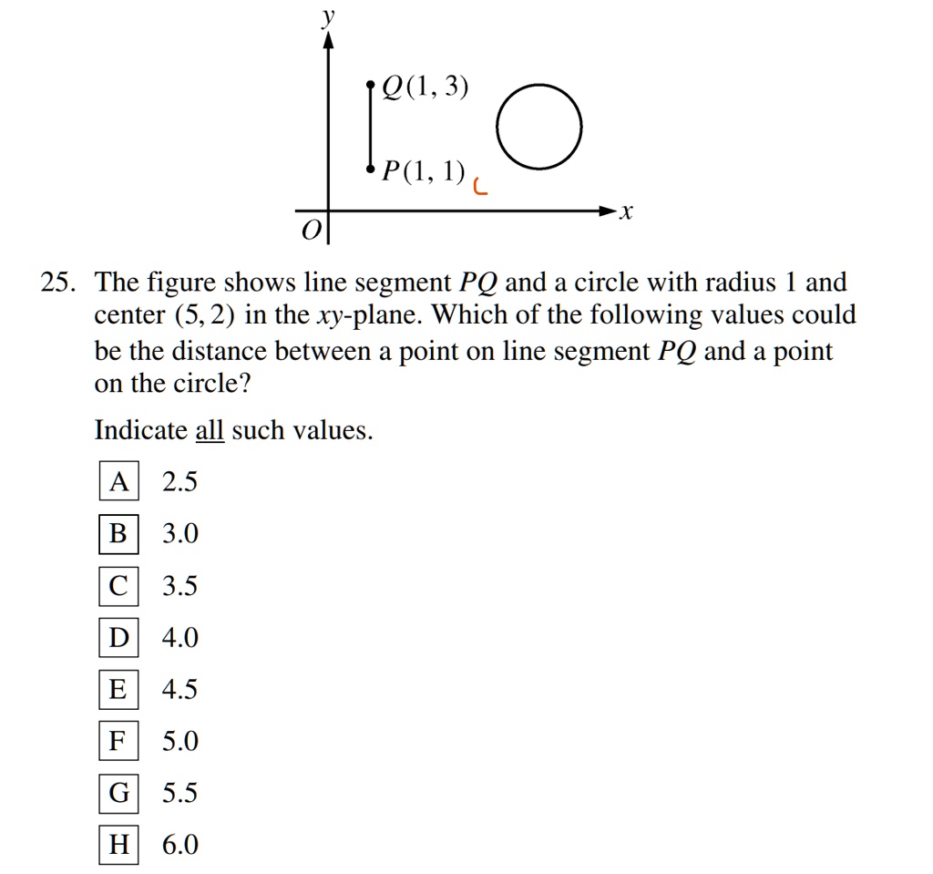 SOLVED: Q(1,3) 25. The figure shows line segment PQ and a circle with radius 1 and center (5, 2 ...
