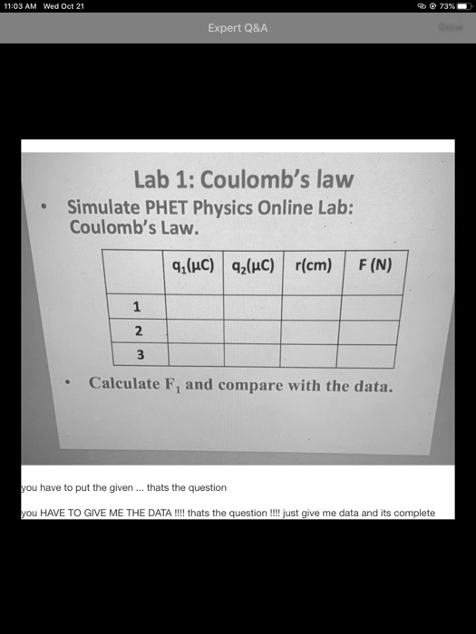 SOLVED: Expert Q A Lab 1: Coulomb's Law - Simulating PHET Physics ...